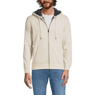 Lands End Sweat-Kapuzenjacke mit Teddyfleece-Innenseite, Herren, Gr&ouml;&szlig;e:56-58 regular, Wei&szlig;, Elasthan/Baumwoll-Mischung, by Lands End