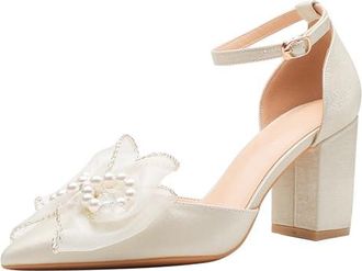 Generic Chaussures De Mariage De Luxe pour Femmes Cristal Escarpins De Mariage Talon Bloc Bout Pointu pour Mariée Séance Photo Doublure Douce Grandes Tailles,