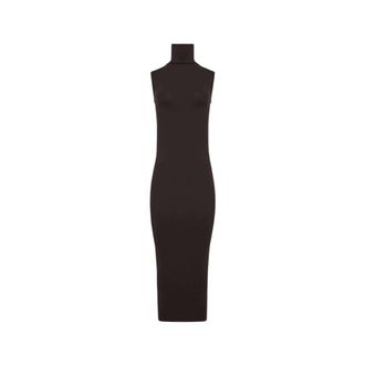 Wolford Robe mi-longue sans manches en laine m&eacute;rinos m&eacute;lang&eacute;e - Femme - Robes - Brun - Taille: 42 FR