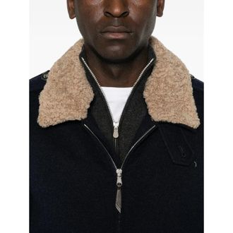 Brunello Cucinelli Wool-Blend with Contrast Collar Jacket - Navy