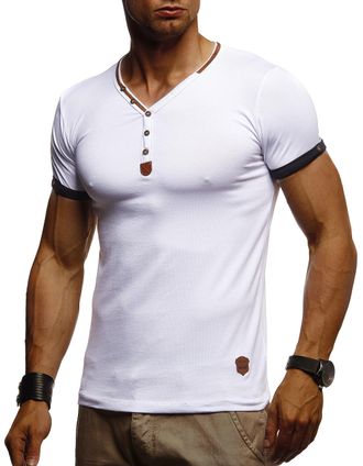 LEIF NELSON Sommer T-Shirt Herren V-Ausschnitt (Wei&szlig;, Gr&ouml;&szlig;e XXL) - Coole Tshirts lang V-Neck Baumwolle - Casual Basic Shirts M&auml;nner Kurzarm