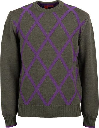 Gallo Gallo, Homme, Pulls, Multicolore, Taille: M Pull en laine &agrave; col rond avec motif losanges