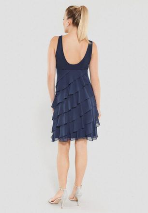 Swing Minikleid blau,Festlich,Polyester,Unifarben,U-Boot,&Auml;rmellos,Slim Fit