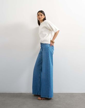 Topshop Horizon - Jean large taille mi-haute - Bleu profond