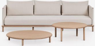 Sklum Gartenset mit 3-Sitzer-Sofa und 2 runden Couchtischen aus Akazienholz Olivia Helles Akazienbraun Helles Akazienbraun