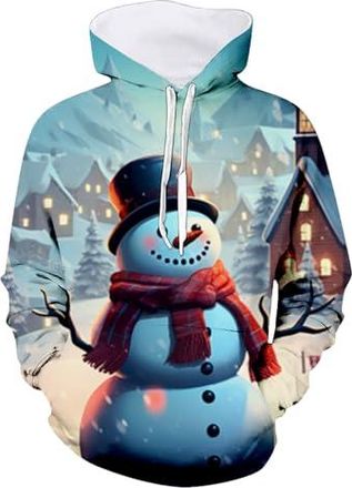Generic Pull à capuche de Noël pour homme - Imprimé 3D - Motif bonhomme de neige - Pull moche et amusant à manches longues et col rond - Pour les fêtes dhiver