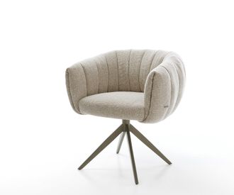 DELIFE Drehstuhl Jada-Flex Webstoff Soft Beige Kreuzgestell breit Effektfinish Titan 360&deg; drehbar Wippfunktion Taschenfederkern, Esszimmerst&uuml;hle