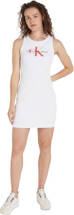Calvin Klein Jeans Damen Kleid Rib Tank Dress Ärmellos, Weiß (Bright White), XXS