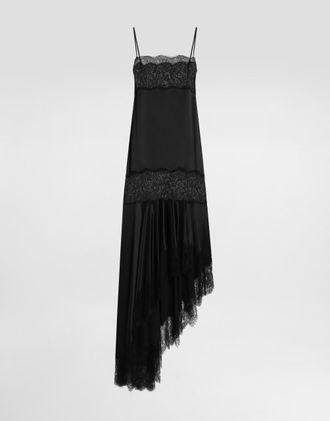 Dolce & Gabbana Satin Dress With Lace Bands - Frau Kleider Schwarz Seide 42