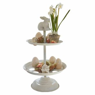 Loberon Eier-Etagere Delixor, S&uuml;&szlig;es Hasen-Detail, Dezente Krakelee-Optik, Nostalgischer Look, Tischdekoration, Ostern, Eisen, antikwei&szlig;