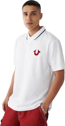 True Religion JV7 Poloshirt f&uuml;r Herren, kurz&auml;rmelig, mit Kontrastbesatz und Logo, Optisches Wei&szlig;, L