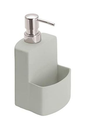 WENKO Spülmittelspender Mod. True Colours Festival, Seifenspender für die Küche, Keramik mit Soft-Touch Oberfläche, extra Fach für Spülschwamm, 380ml, 10 x 