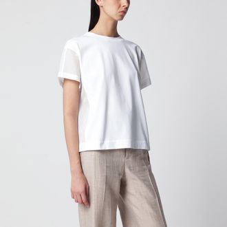 Brunello Cucinelli T-Shirt aus Baumwolljersey und Organza in Wei&szlig;