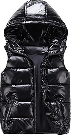 ORANDESIGNE Doudoune sans Manche à Capuche Femme Gilet en Duvet Brillant Matelassé Légère Veste Chaud Manteau Parka Hiver Slim Casual Zip Matelassé sans Manches G