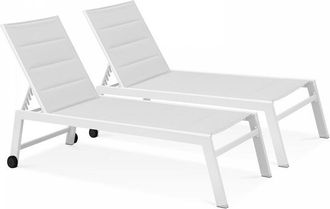 Oviala Lot de 2 bains de soleil en aluminium blanc