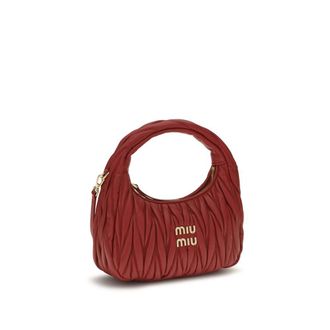 Miu Miu Quilted Matelass&eacute; Calf Leather Shoulder Bag - Red