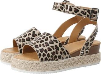 Generic Espadrilles compensées pour femme - Chaussures de plage - Chaussures dété à bout ouvert - Boucle de cheville - Sandales dété à talons moyens - Sangle 