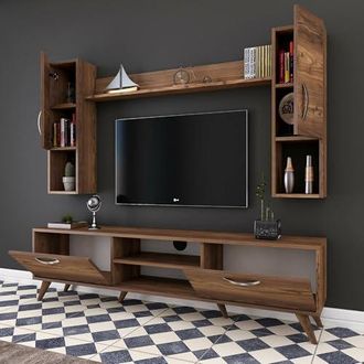 Dmora Wohnwand Lucifer 180x35x48,6h cm Braun, 9 Regale