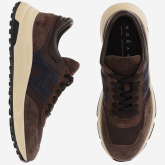Hogan Mens Sneakers Hyperlight Brown Leather And Mesh Trainers