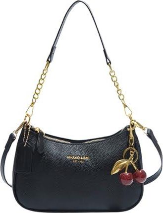 Generic Sac &agrave; bandouli&egrave;re croissant en PU, petit sac chic avec pendentif cerise pour femme, usage quotidien