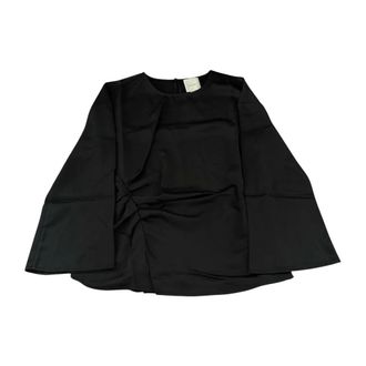 Calvin Klein Haut &agrave; Manches Longues Satin&eacute; Mat Ruch&eacute; - Femme - Blouses et Chemises - Noir - Taille: 36 FR