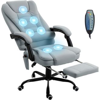 Vinsetto Fauteuil de bureau massant - Vinsetto - hauteur r&eacute;glable, dossier inclinable et t&eacute;l&eacute;commande filaire - gris