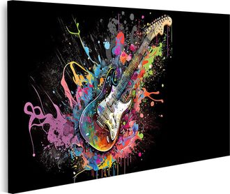 Islandburner Bild auf Leinwand Bunte E Gitarre mit Farbexplosion auf schwarzem Hintergrund Bilder Wandbilder Poster