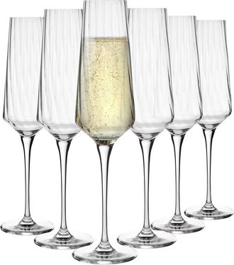 Krosno LUMI - 6er-Set Sektgläser & Champagnergläser 200ml | Crystalline Glas, optisches Rillenmuster, elegant & langlebig, spülmaschinengeeignet