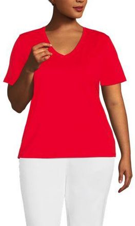 Lands End Supima Kurzarm-Shirt mit V-Ausschnitt, Damen, Größe:56-58 plus, Rot, Baumwolle, by Lands End