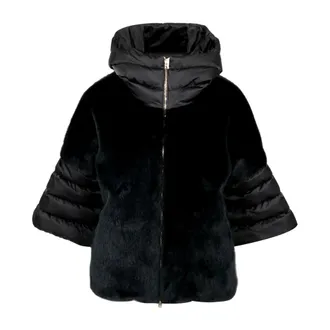 Herno Femme, Vestes, Noir, Taille: 36 FR Cape en satin et fausse fourrure