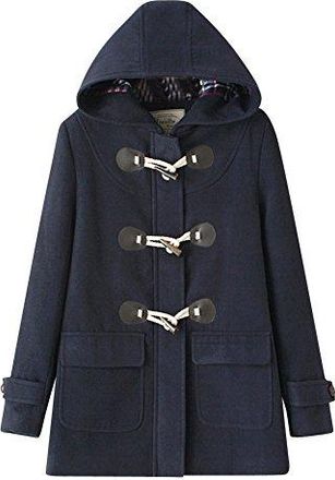 DianShao Femme À Capuche Trench Coat Chaud Manteau Bouton Et Fermeture Éclair Outwear Marine L