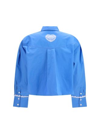 Ganni Womens Cotton Shirt With Lace Details Marina Cotton; Elastane