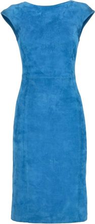 Prada robe mi-longue en daim à encolure ronde - Bleu