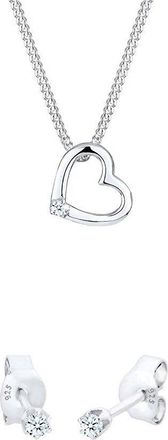 Elli Diamore Damen Kette mit Anhänger Herz 925 Sterling Silber Diamant 0,02 ct Länge 45 cm + Diamore Damen Ohrstecker 925 Sterling Silber Diamant weiß 0,06