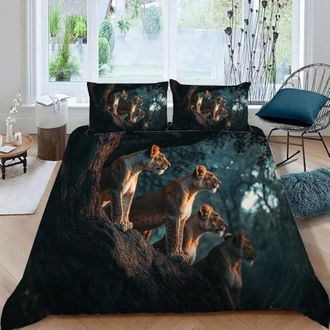 Generic Housse de Couette 200x200 Lion Parure de Lit 2 Personnes Animaux Sauvages Imprim&eacute;e 3D Microfibre Literie Set 3 Pi&egrave;ces avec Housses Couettes et 2 Taies