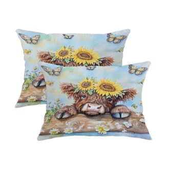 Generic Farmhouse Kissenbez&uuml;ge mit Hochlandkuh, niedlich, rustikal, Tierdekor, Landhausstil, Sonnenblumenkissenbez&uuml;ge f&uuml;r Zuhause, Wohnzimmer, Bett, Couch, 30