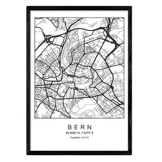 Nacnic Drucken Stadtplan Bern skandinavischen Stil in schwarz und weiß. Plakat A4 Bedruckte Papier Keine 250 gr. Gemälde, Drucke und Poster für Wohnzimmer un