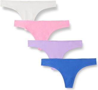 Amazon Essentials Damen Nahtlose Atmungsaktive Unterw&auml;sche F&uuml;r Damen Tanga, Gebondeter Stretch, 4er-Pack, Blassblau, 38