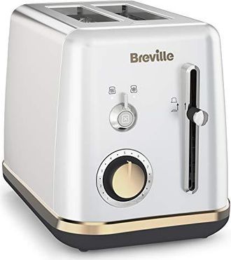 Breville Toaster für 2 Scheiben mit Brötchenaufsatz | Mostra-Kollektion | Mondscheinsilber mit Goldakzenten