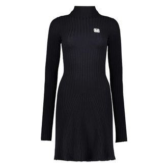 Palm Angels Femme, Robes, Bleu, Taille: 38 FR Robe en maille c&ocirc;tel&eacute;e avec col montant