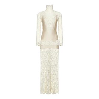 Paco Rabanne Femme, Robes, Blanc, Taille: 42 FR Robe Blanche en Dentelle Florale avec Fente