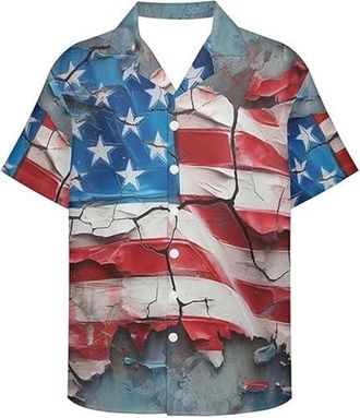Keephen Patriotique Drapeau USA Impression 3D Chemise &agrave; Boutons Manches Courtes Nouveaut&eacute; Pygargue &agrave; T&ecirc;te Blanche/Loup Chemise Hawaiienne &Eacute;t&eacute; Plage Haut