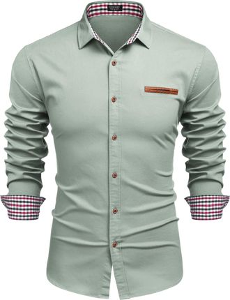 Coofandy Herren Hemd Langarm Jeanshemd Freizeithemd Business Casual Langarmhemd Trachtenhemd Cowboy Western Denim Shirt Männer Kent-Kragen Slim fit Seladongrün