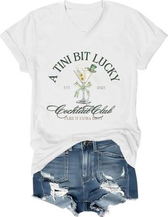 Generic A Tini Bit Lucky T-Shirt Cocktail Col V Shirt St Patrick Day T-shirt Unisexe, blanc, S