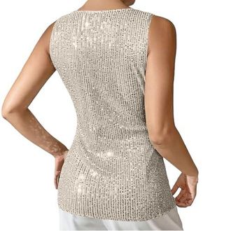 Generic D&eacute;bardeur pour femme &agrave; paillettes scintillantes haut &agrave; sequins grande taille, d&eacute;contract&eacute; col en V d&eacute;bardeur couleur unie top sans manches coupe d&eacute;con