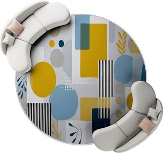 Generic Gris-Bleu Tapis de Salon Rond 160 cm, Art D&eacute;co G&eacute;om&eacute;trique Rayures Pois Tapis Chambre Antid&eacute;rapant Lavable, Ne Perd Pas Ses Poils Moelleux Moquette po