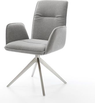 DELIFE Drehstuhl Vinja-Flex Strukturstoff Soft Grau Kreuzgestell breit Edelstahl 360° drehbar Wippfunktion, Esszimmerstühle