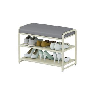 Generic Schuhbank-Sitzregal Mit 3-stufiger Aufbewahrung for Eingangsbereich, Schlafzimmer, Wohnzimmer, Flur(Gray Beige Frame,70cm)