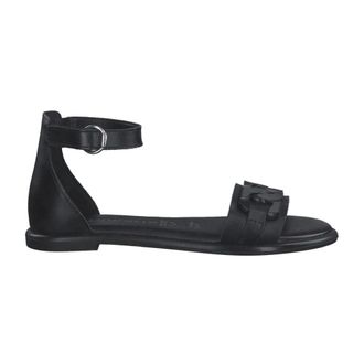 Tamaris Schwarze flache Ledersandalen - - Shoes - Damen - Schwarzk - 38 EU