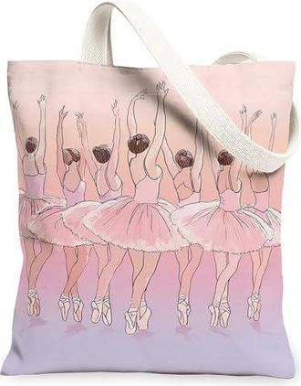Generic Sac fourre-tout en toile pour danseuses de ballet, sac de courses r&eacute;utilisable, vintage, l&eacute;ger, lavable, bandouli&egrave;re C, p&ecirc;che, 13x15 Inch